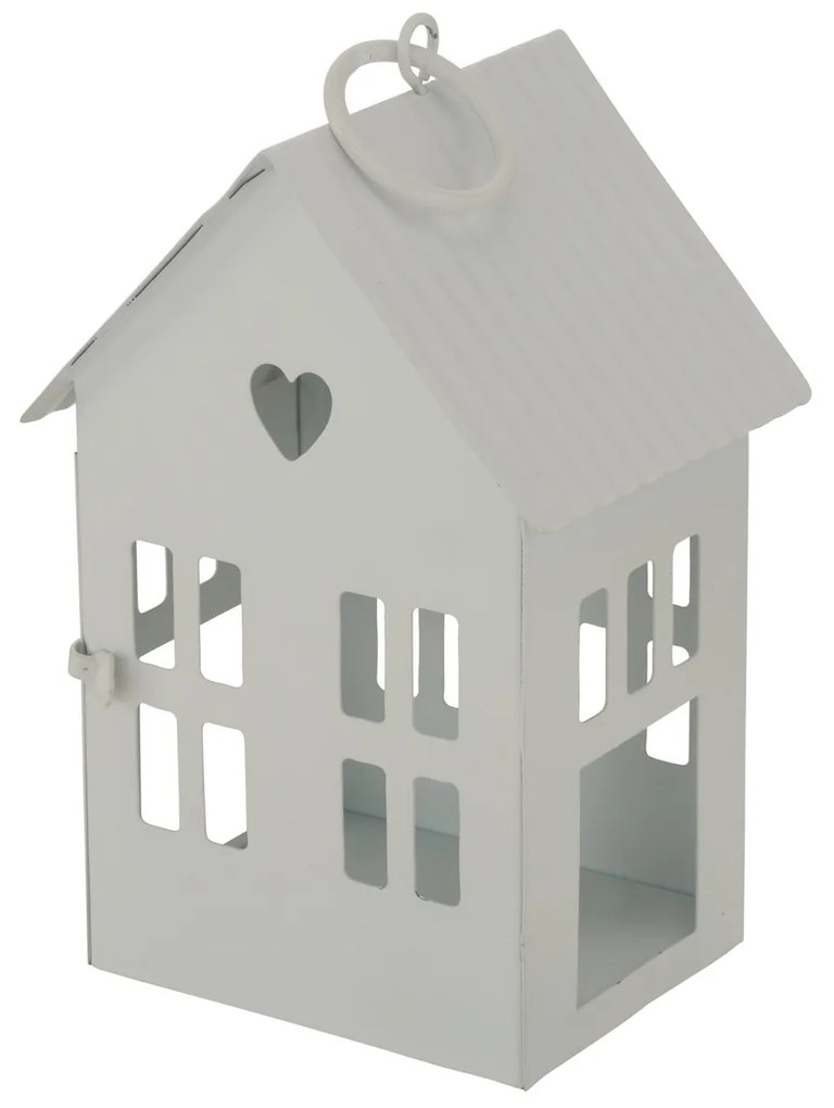 Lucerna kovová Domek 13 cm bílá