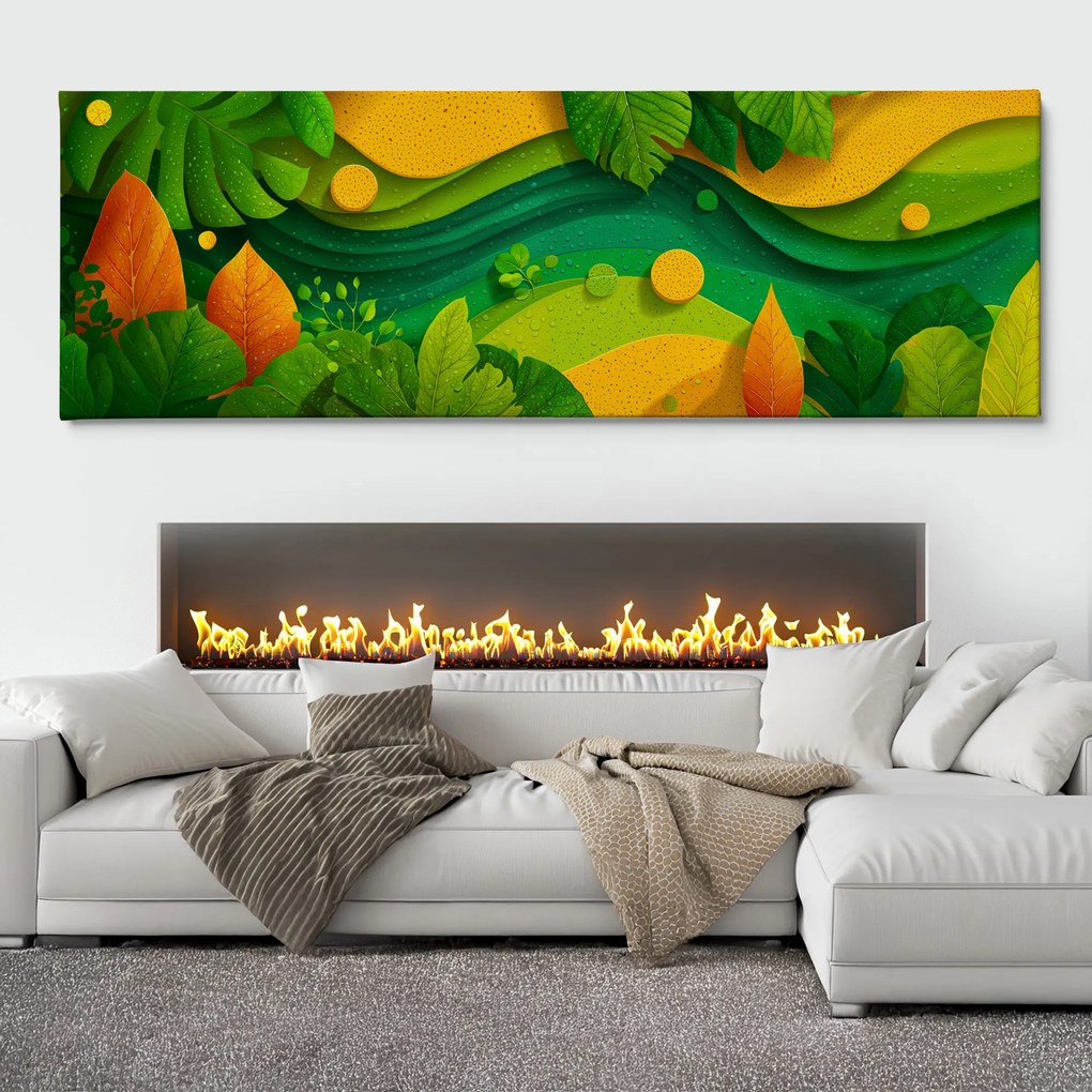 Obraz na plátně - Orosené listy FeelHappy.cz Velikost obrazu (šířka x výška): 180 x 60 cm