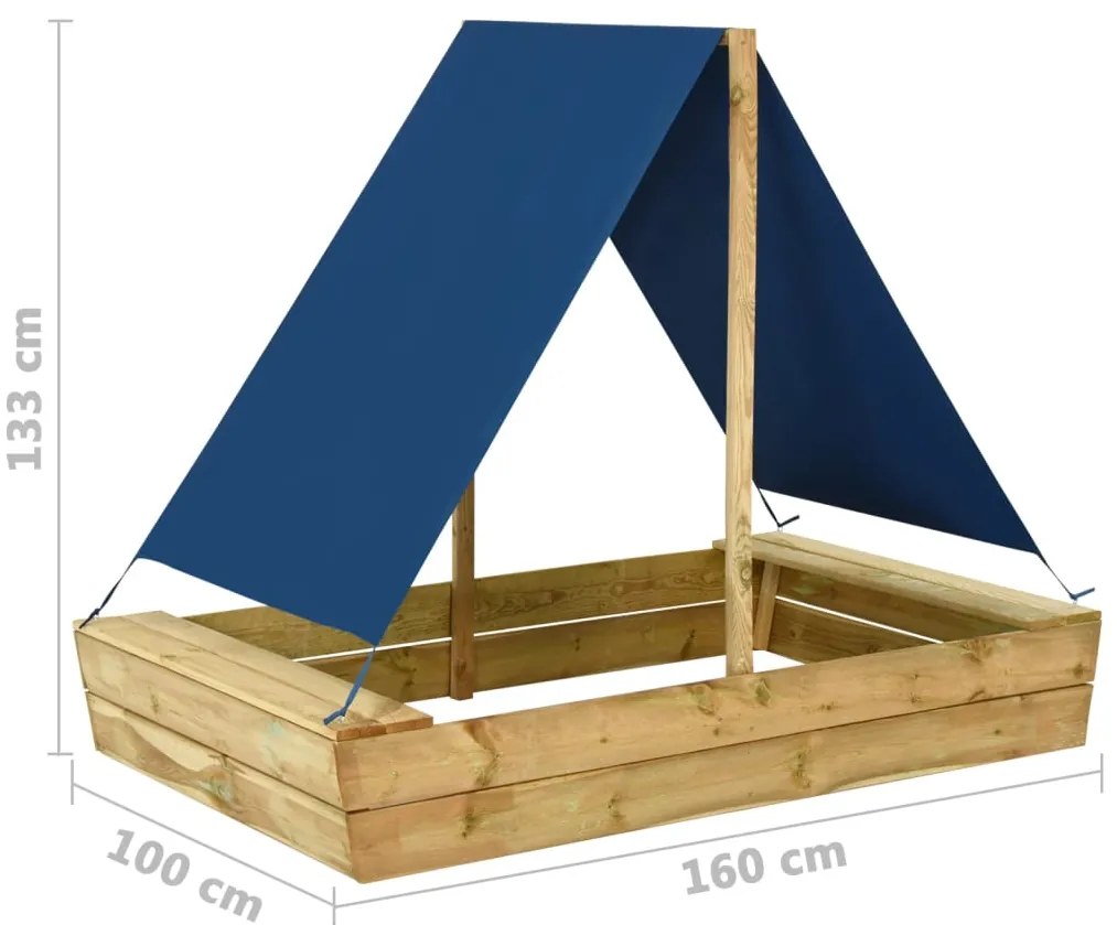 vidaXL Marketos Pískoviště se stříškou 160 x 100 x 133 cm impregnovaná borovice