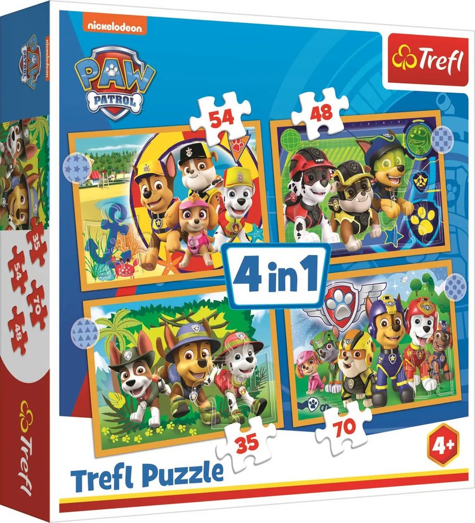 TREFL PUZZLE 4v1 Tlapková Patrola Prázdniny 29x21cm 207 dílků skládačka tr34395