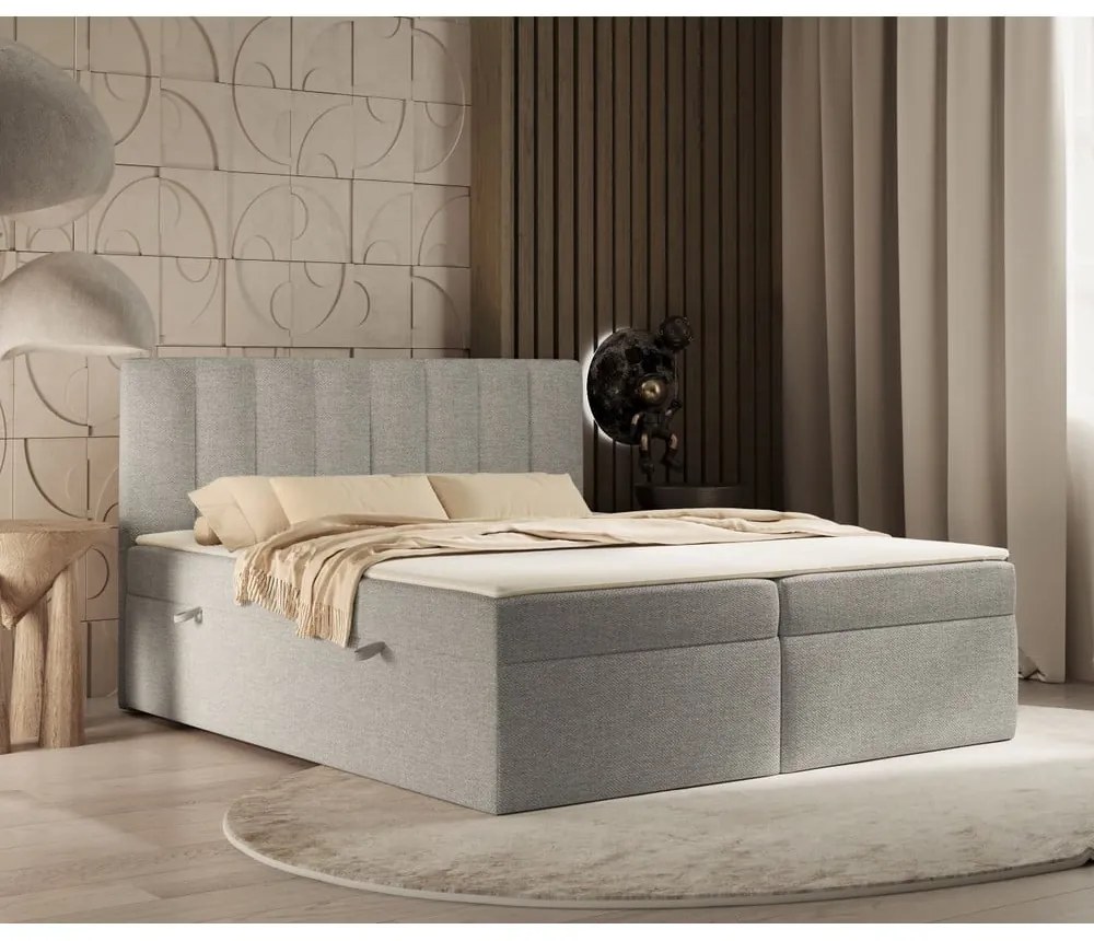 Světle šedá boxspring postel s úložným prostorem 140x200 cm Novento – Maison de Rêve