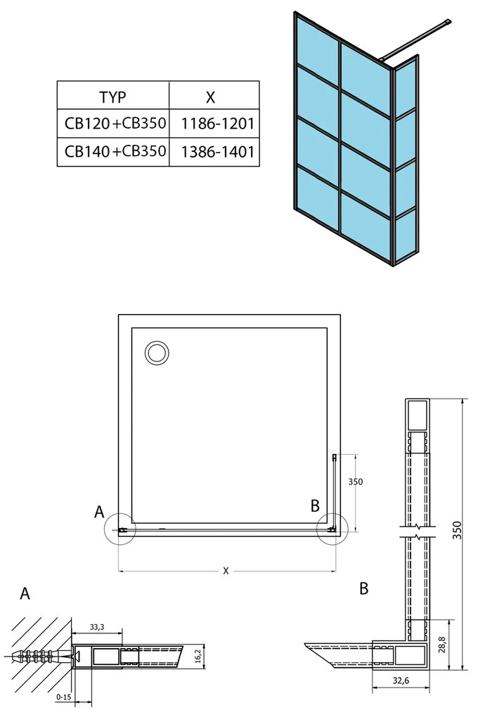 Gelco CURE BLACK přídavný panel 350mm, černá mat, CB350