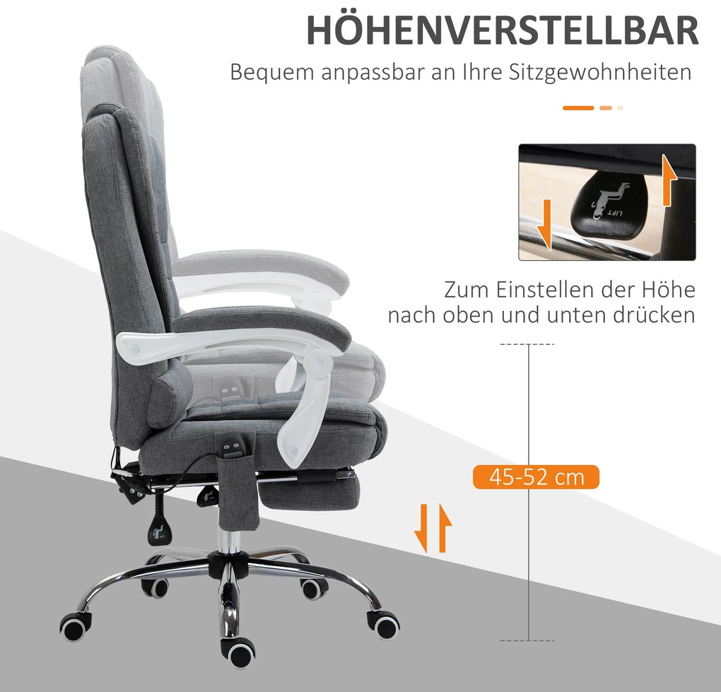 Kancelářská židle Vinsetto s masážní funkcí, výškově nastavitelná, ergonomická kancelářská židle s funkcí polohování, vyhřívání, podnožka| Aosom