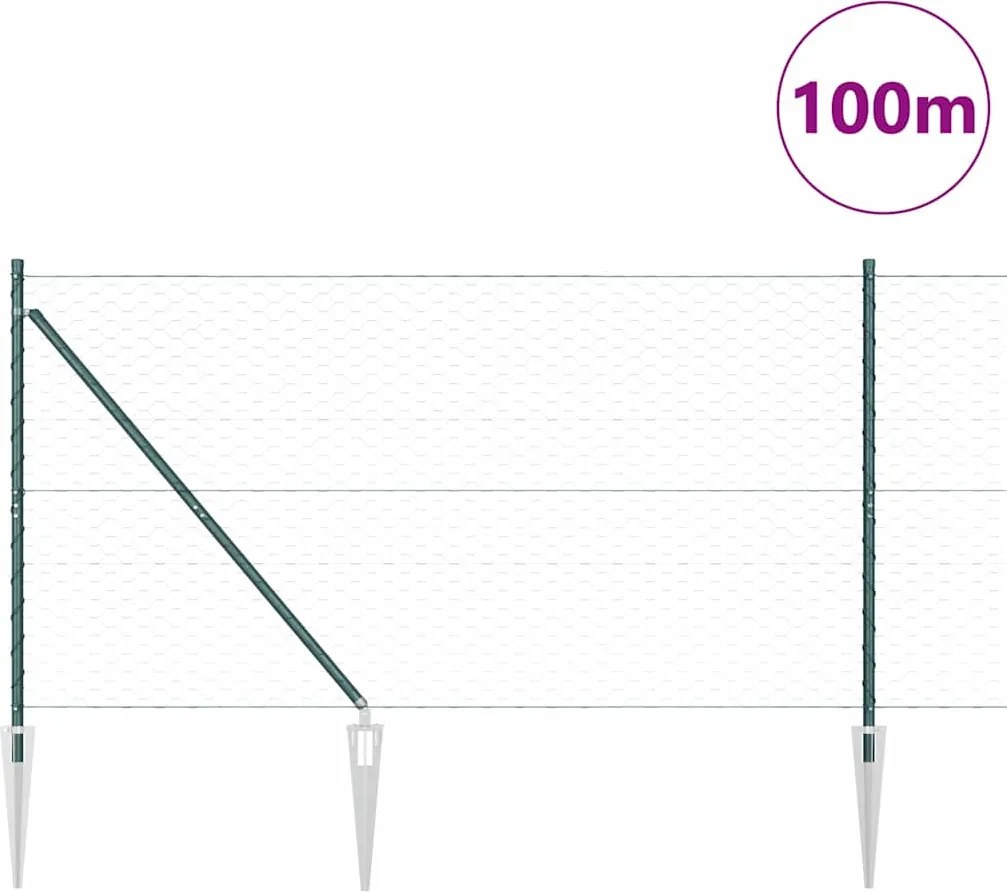 Hexagonální plot s podpěrou 100 x 1,4 m Ocel potažená PVC 3353176