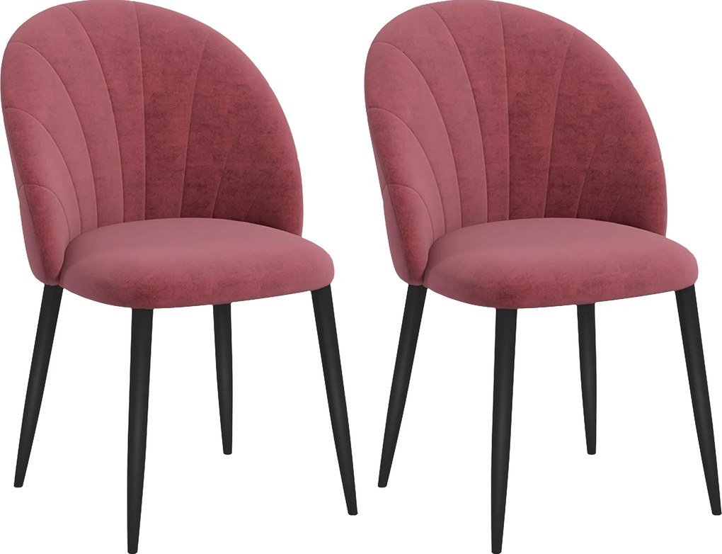 HOMCOM Sada 2 jídelních židlí, moderní kuchyňské židle s designem skořápky a kovovými nohami, židle potažené sametovou tkaninou do kuchyně, ložnice, k