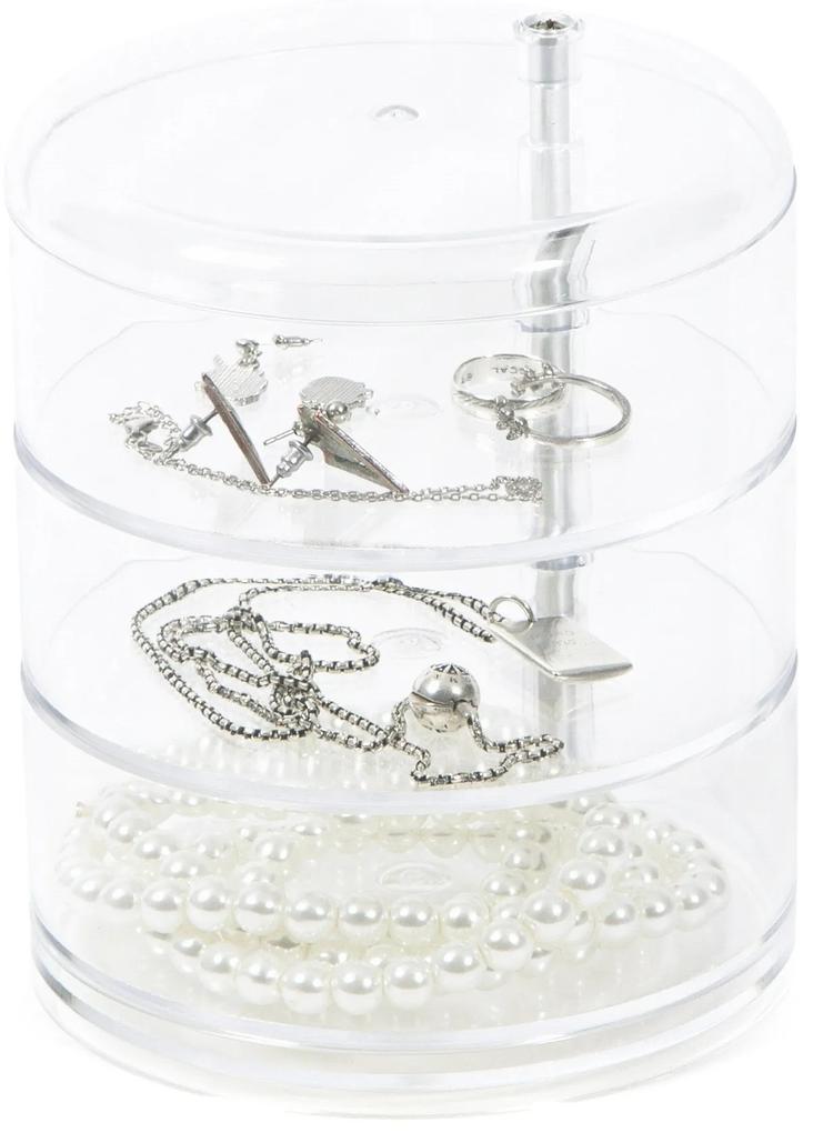 Otočný box na šperky Compactor – 3 otočné přihrádky, čirý plast