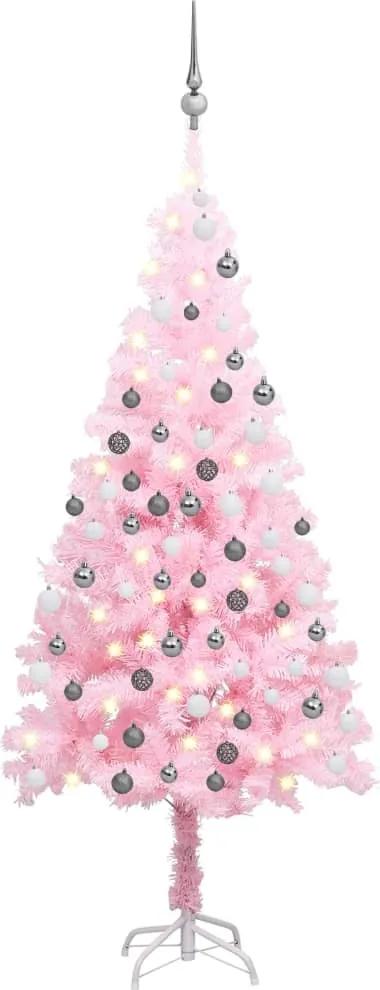 vidaXL Umělý vánoční stromek s LED a sadou koulí 180 cm PVC [3077504] Barva: Černý a zlatý