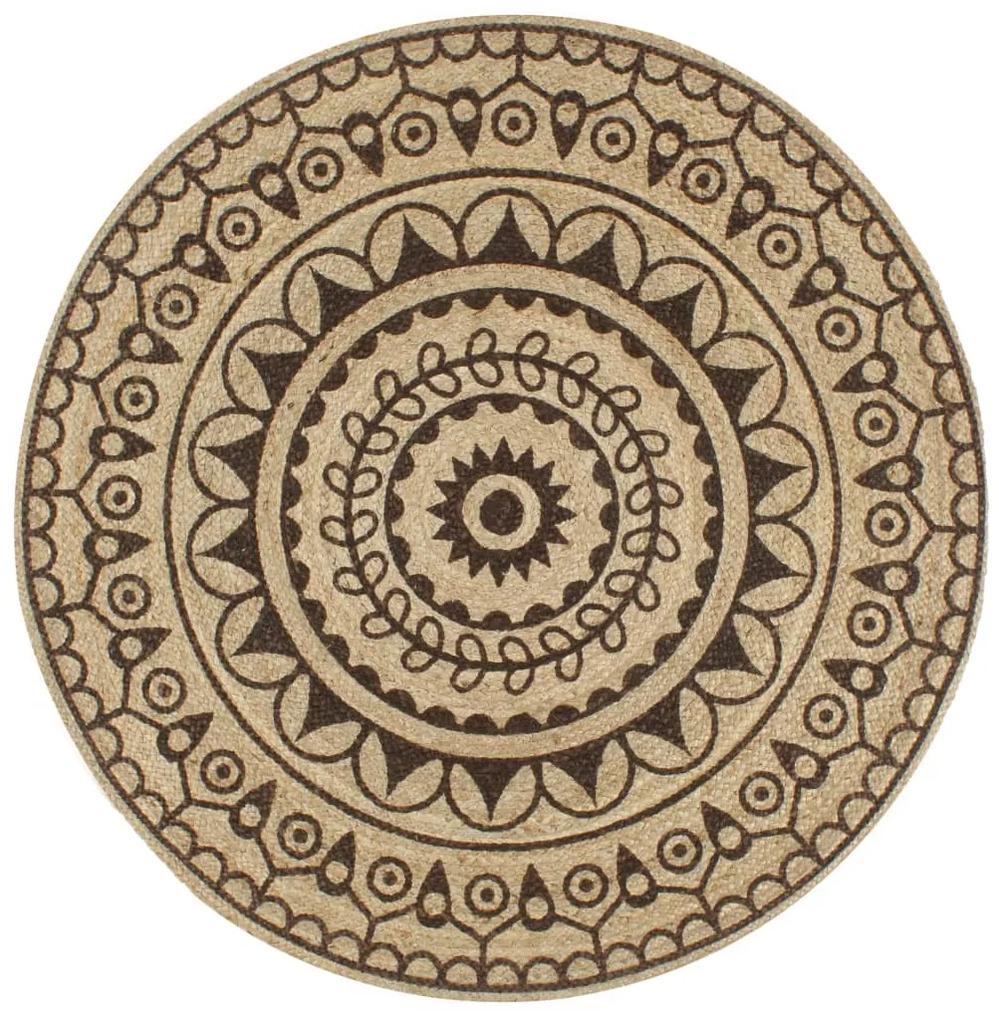 133706 vidaXL Ručně vyrobený koberec z juty s tmavě hnědým potiskem 150 cm