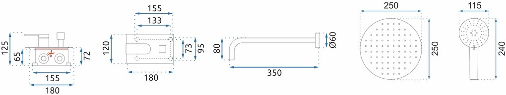 Sprchový komplet REA VERSO + BOX s podomítkovou baterií, zlatý kartáčovaný