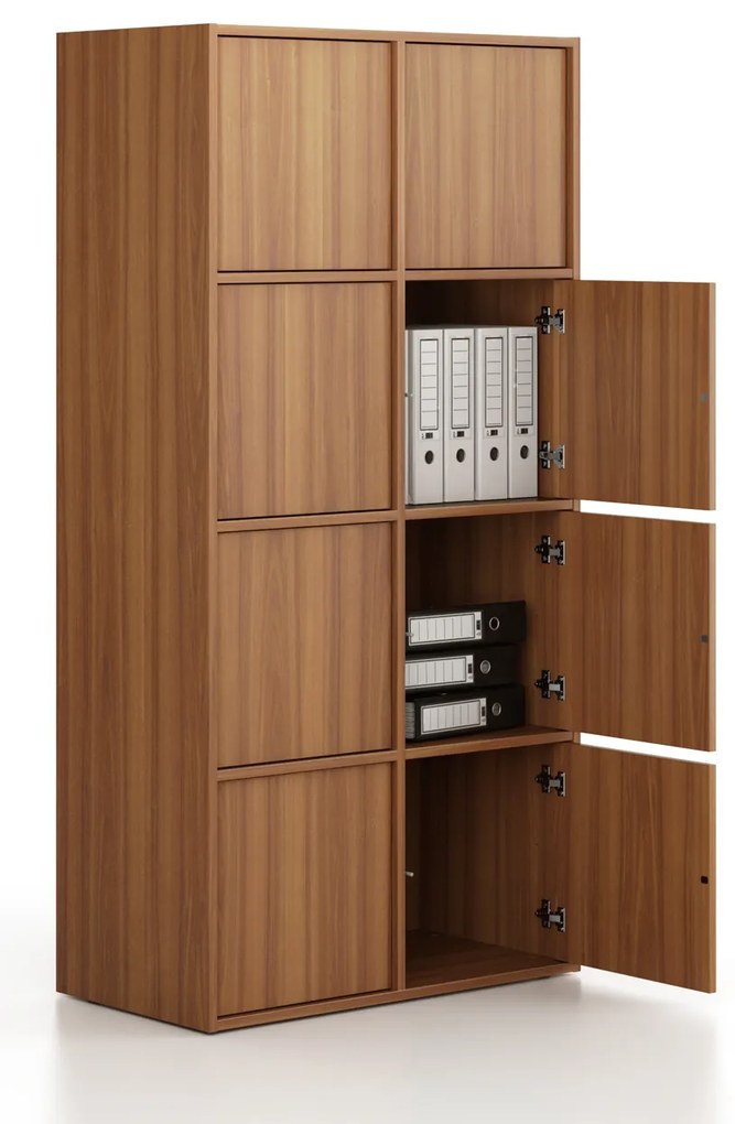 Kancelářská skříň FRAME, 8x dveře, 872 x 450 x 1735 mm, PUSH-lock, ořech