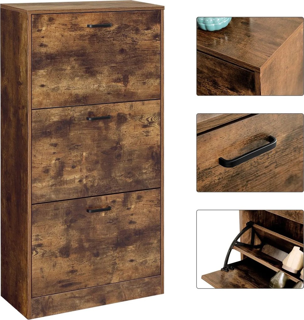 Skříň na boty se 3 sklápěcími dveřmi, 60x24x120 cm rustikální hnědá