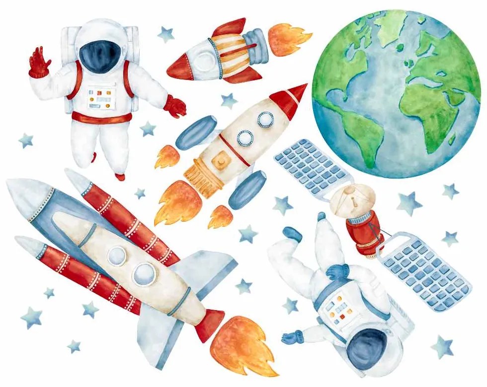 Gario Dětská nálepka na zeď Solar system - Země, astronauti, satelit a rakety