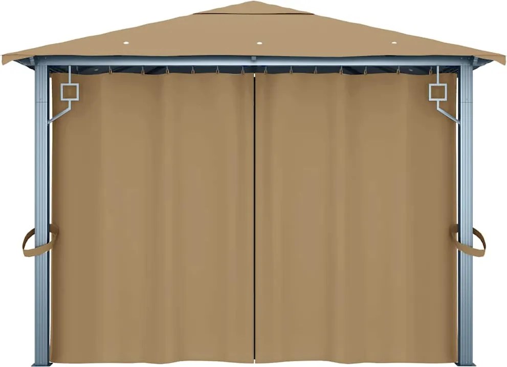 Altán se závěsy 400 x 300 cm taupe hliník 313894