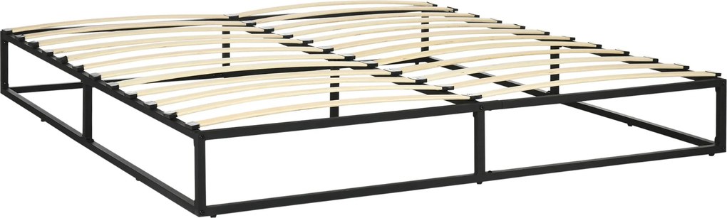 HOMCOM Ocelový rám postele 25 cm Výška rám konstrukce pro matraci 180x200 cm Dřevěný latový základ pro 1-2 osoby Moderní styl Černá | Aosom