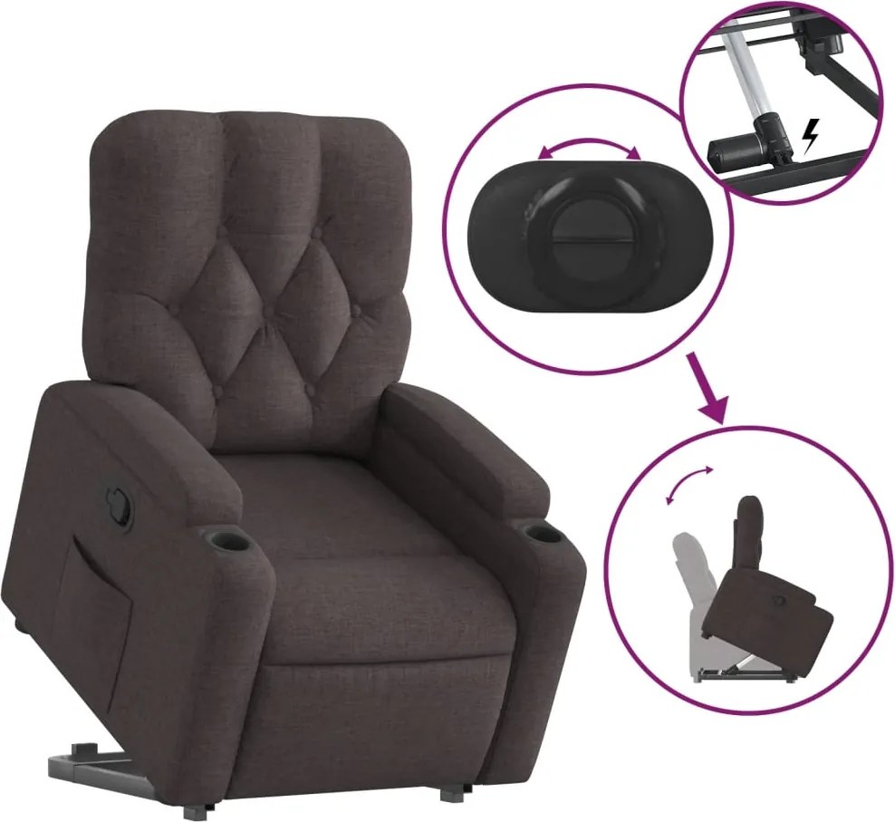 Zvedací polohovací křeslo tmavě hnědé textil 3204715