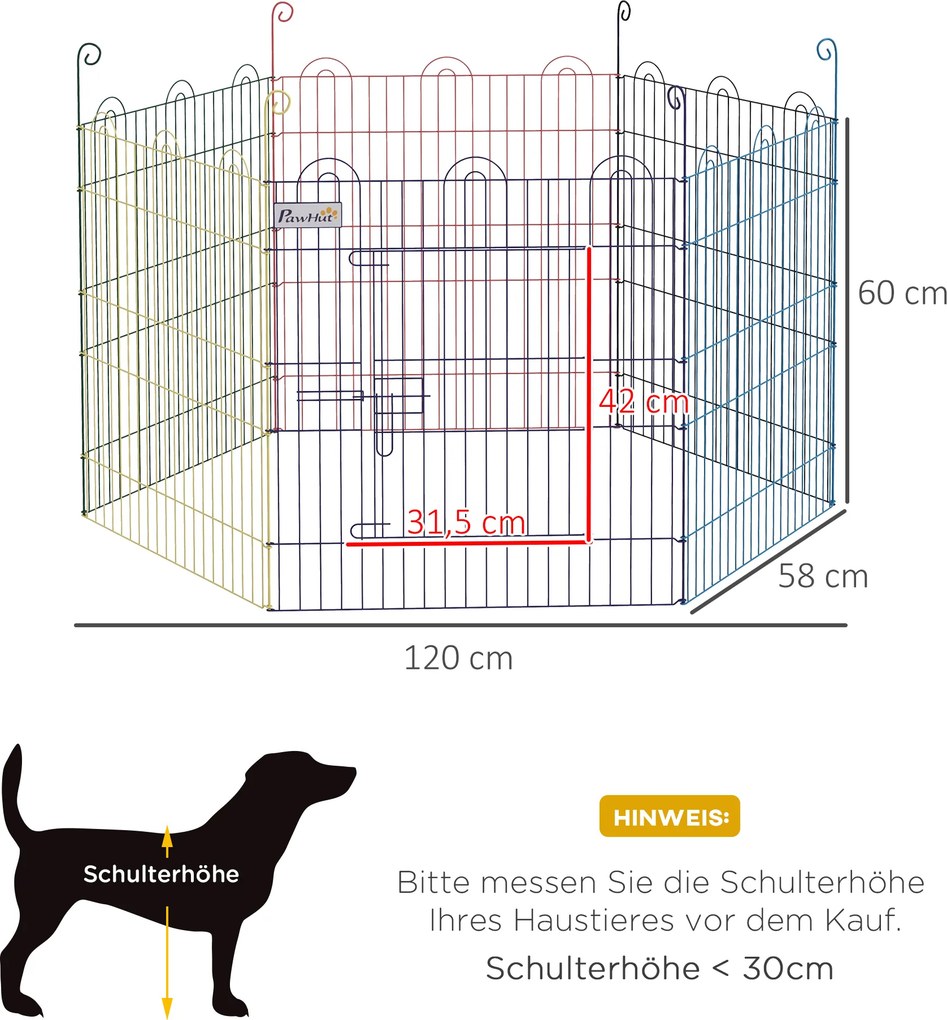 PawHut ohrádka pro štěňata 6dílná 60 cm ohrádka pro štěňata DIY ohrádka s kovovými dvířky barevná pro domácí zvířata | Aosom.de