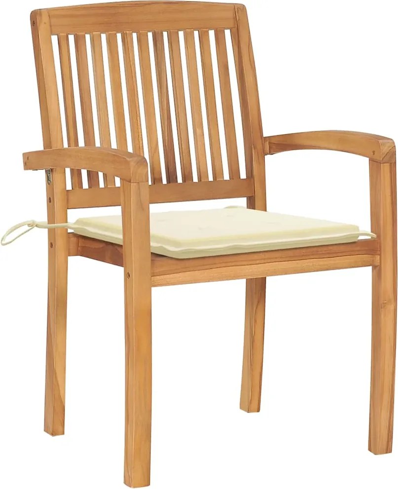 Zahradní židle 2 ks s krémovými poduškami masivní teak 3063254