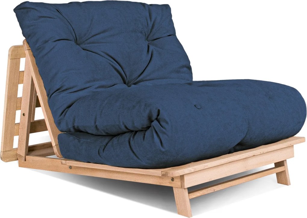 Marior Home Rozkládací futonové křeslo / pohovka Layti - 90 cm / Modrá / Surový buk