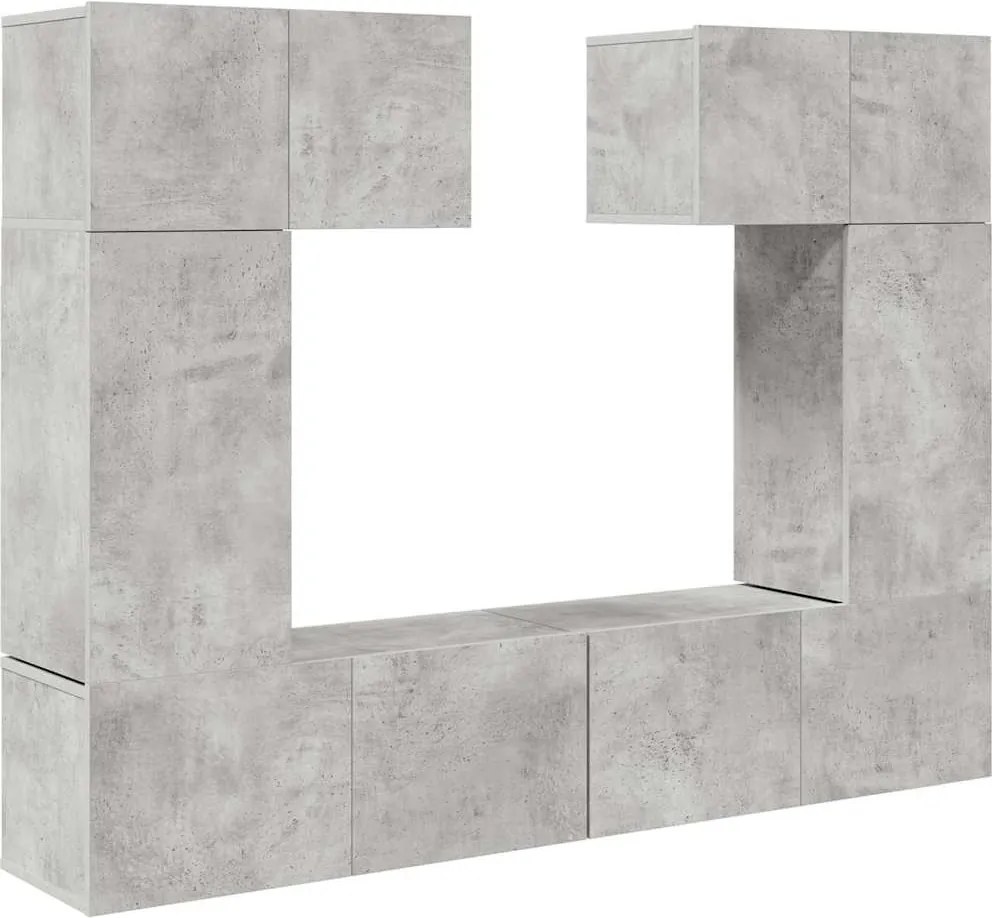 6dílný set TV skříněk betonově šedý dřevotříska 3079118
