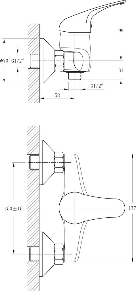 Bruckner Hoffer sprchová baterie nástěnná 150 mm chrom 424.011.1
