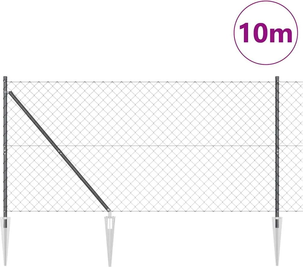 Řetězová plotová konstrukce s hroty 10 x 1,2 m Šedá Síťovina 3351186