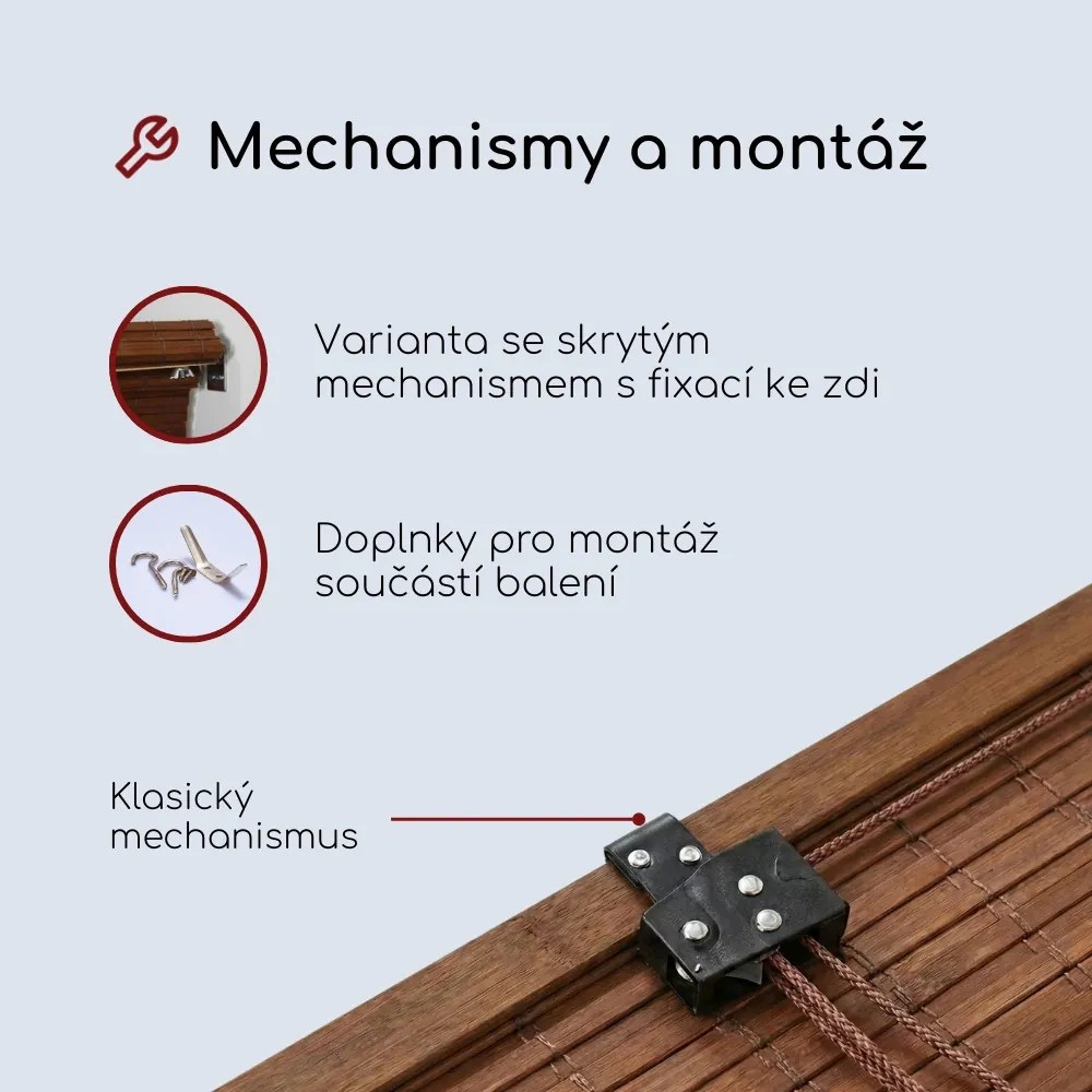 Vingo Rozbalená zatemňovací bambusová roleta hnědá Šířka rolety: 100 cm, Rozvin rolety: 150 cm