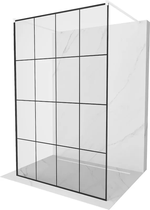Mexen Kioto, sprchová zástěna Walk-In 150 x 200 cm, 8mm sklo černý vzor, bílý profil, 800-150-002-20-77
