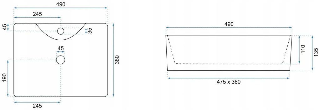 Keramické umyvadlo na desku REA KELLY šedý mramor lesk