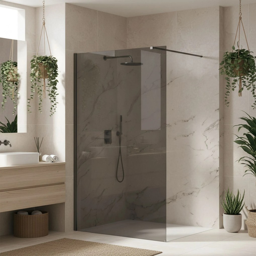 Bezrámová sprchová zástěna REA FLEXI TITAN 120 cm, titan kartáčovaný/šedá kouřová - bez vaničky