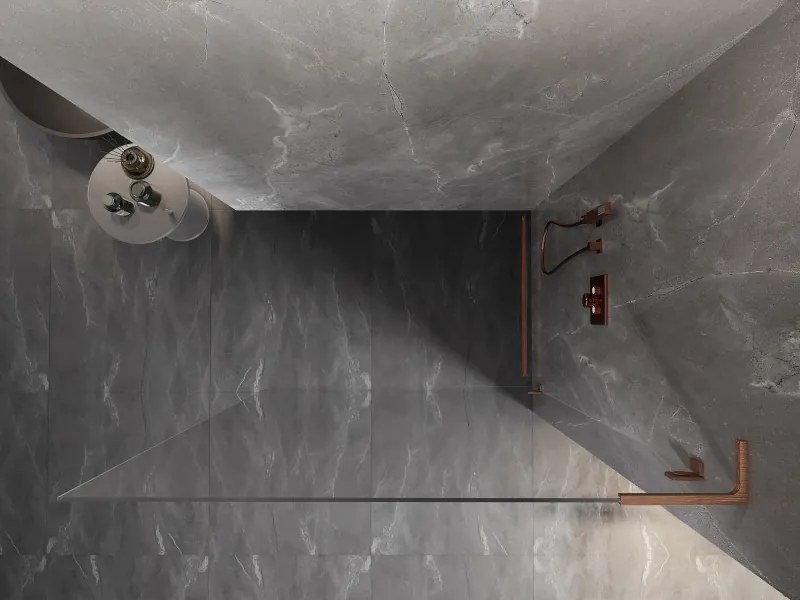 Mexen, Mexen Lunar L sprchová stěna pravá 80 x 200 cm, průhledná 8 mm, broušená měď - 830L-080-000-65-00-P