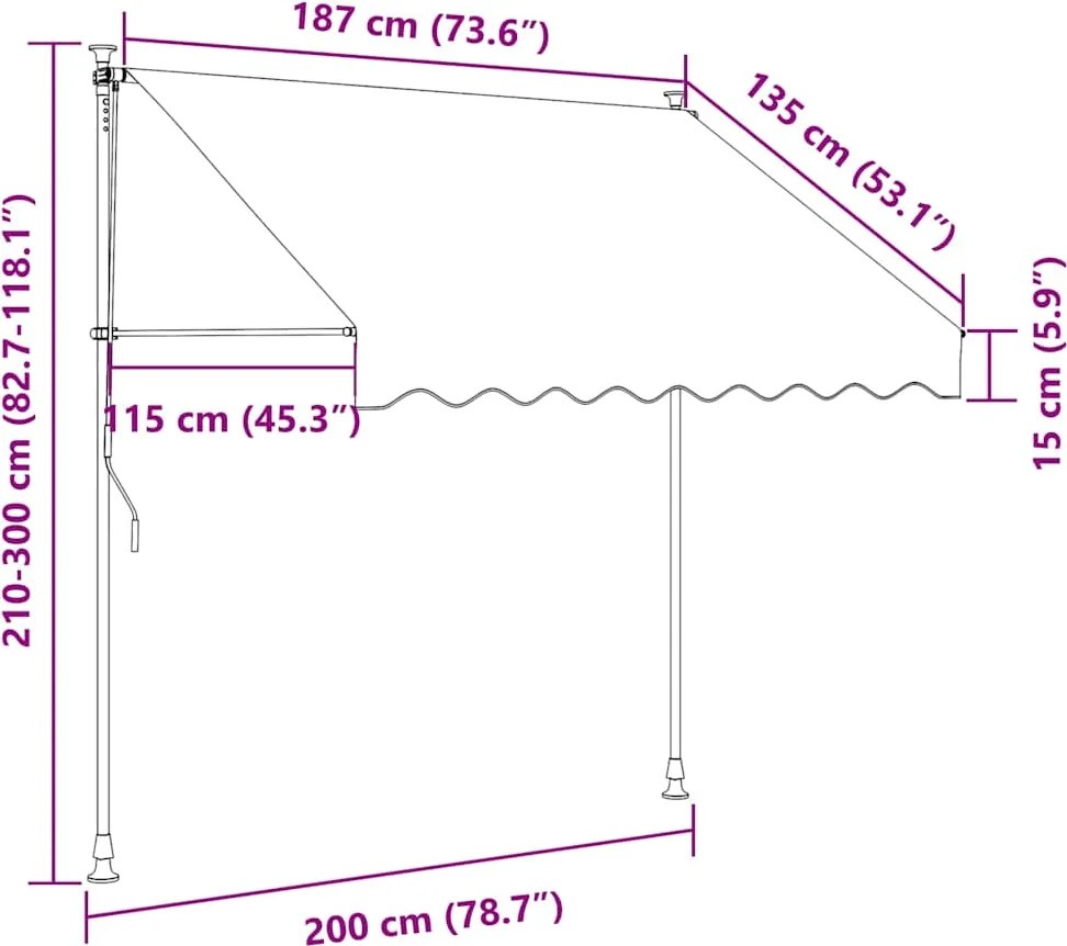 vidaXL Marketos Ručně zatahovací markýza s LED světlem 200 cm oranžovo-hnědá
