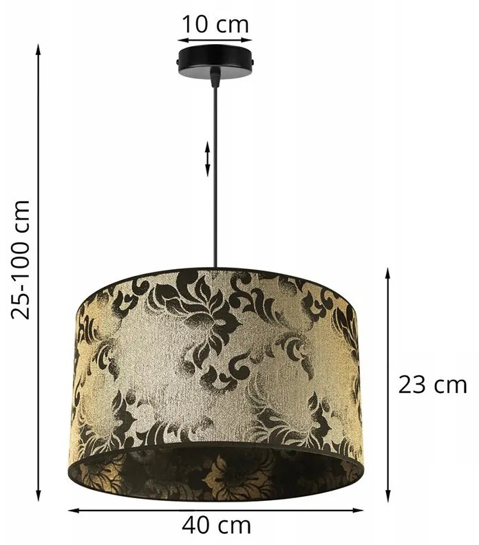 Závěsné svítidlo Werona 1, 1x černé/zlaté textilní stínítko se vzorem, (fi 40cm)