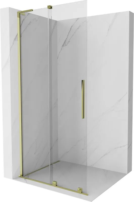 Mexen Velar L, posuvná sprchová zástěna Walk-in 100 x 200 cm, 8mm čiré sklo, zlatá lesklá, 871-100-003-03-50