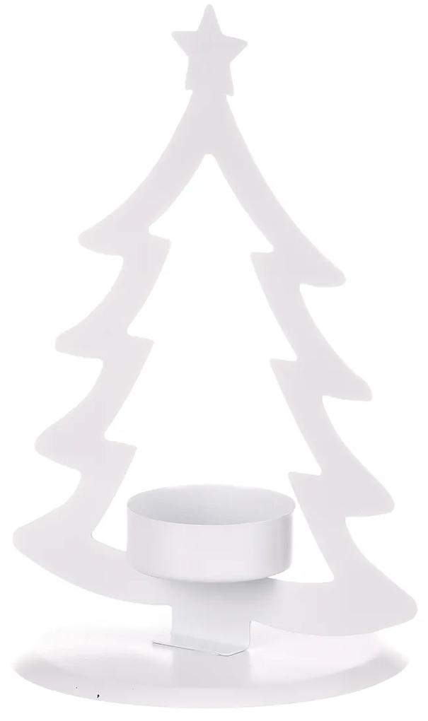 Svícen kovový ve tvaru stromku, na čajovou svíčku, matná bílá CP151094-BILA
