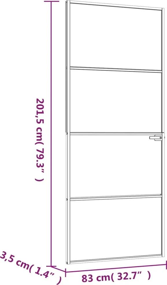 vidaXL Interiérové dveře úzké černé 83x201,5 cm tvrzené sklo a hliník [153659] Barva: Zlatá a průhledná