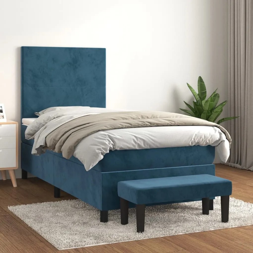 Box spring postel s matrací tmavě modrá 80 x 200 cm samet 3137693
