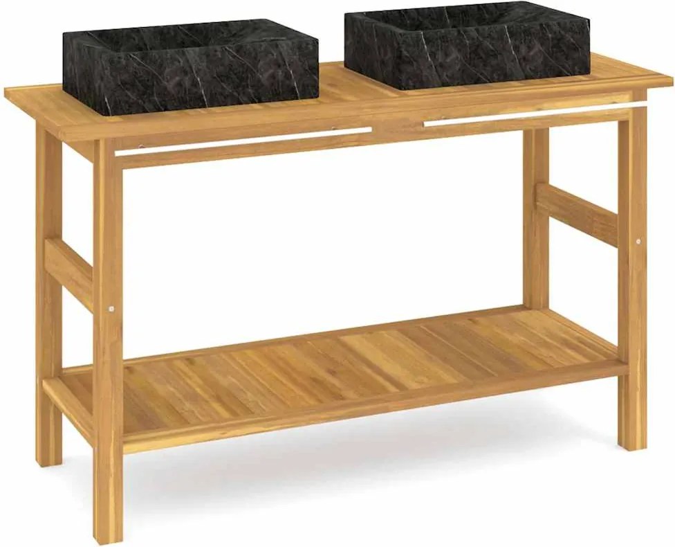 Koupelnová skříňka s umyvadly z černého mramoru masivní teak 3096577