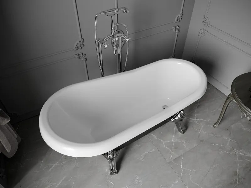 Mexen Retro, volně stojící vana 150 x 73 cm, bílá-černá, chromové nohy, 53251507375-00