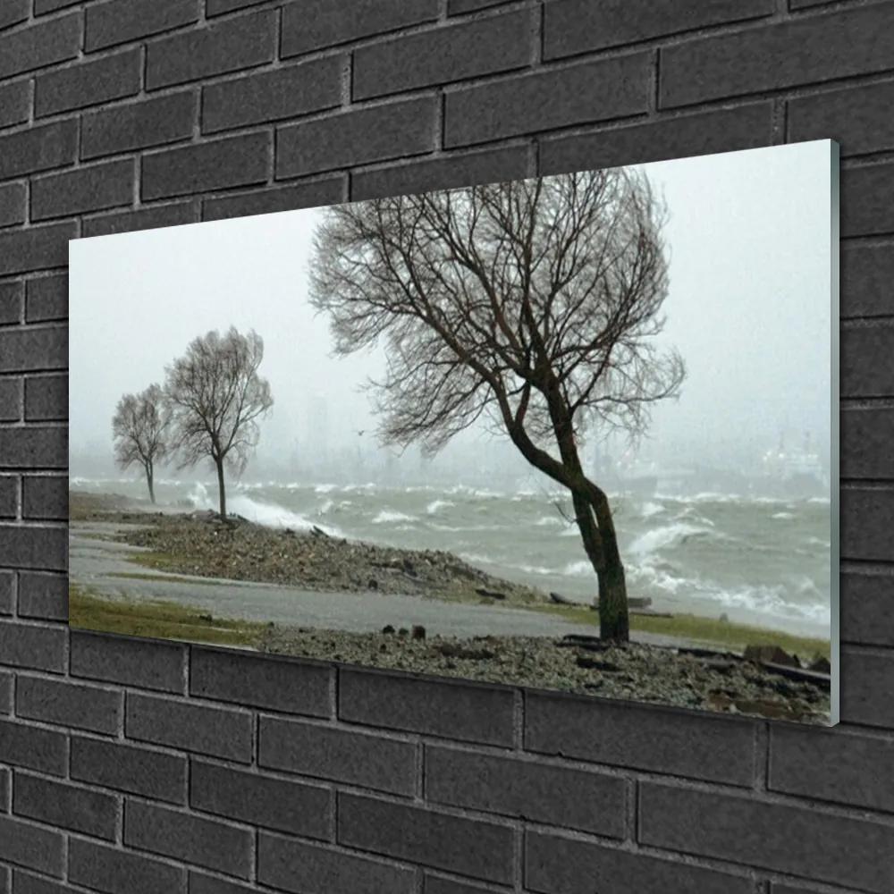 Obraz na skle Moře Bouře Vlny 125x50 cm