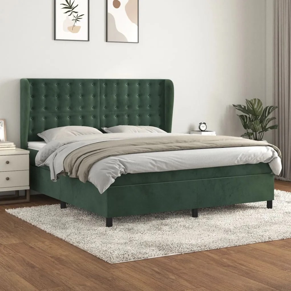 Box spring postel s matrací tmavě zelená 180x200 cm samet
