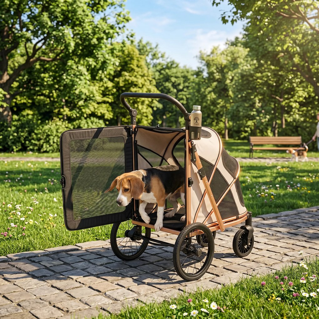 PawHut skládací kočárek pro psy – do 20 kg, velká kola, odpružení, síťová okna, hliníkový rám, odnímatelná podložka, popruhy, nastavitelná rukojeť, s…