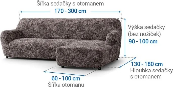 Bielastické potahy MARMO hnědé sedačka s otomanem vpravo (š. 170 -300 cm)
