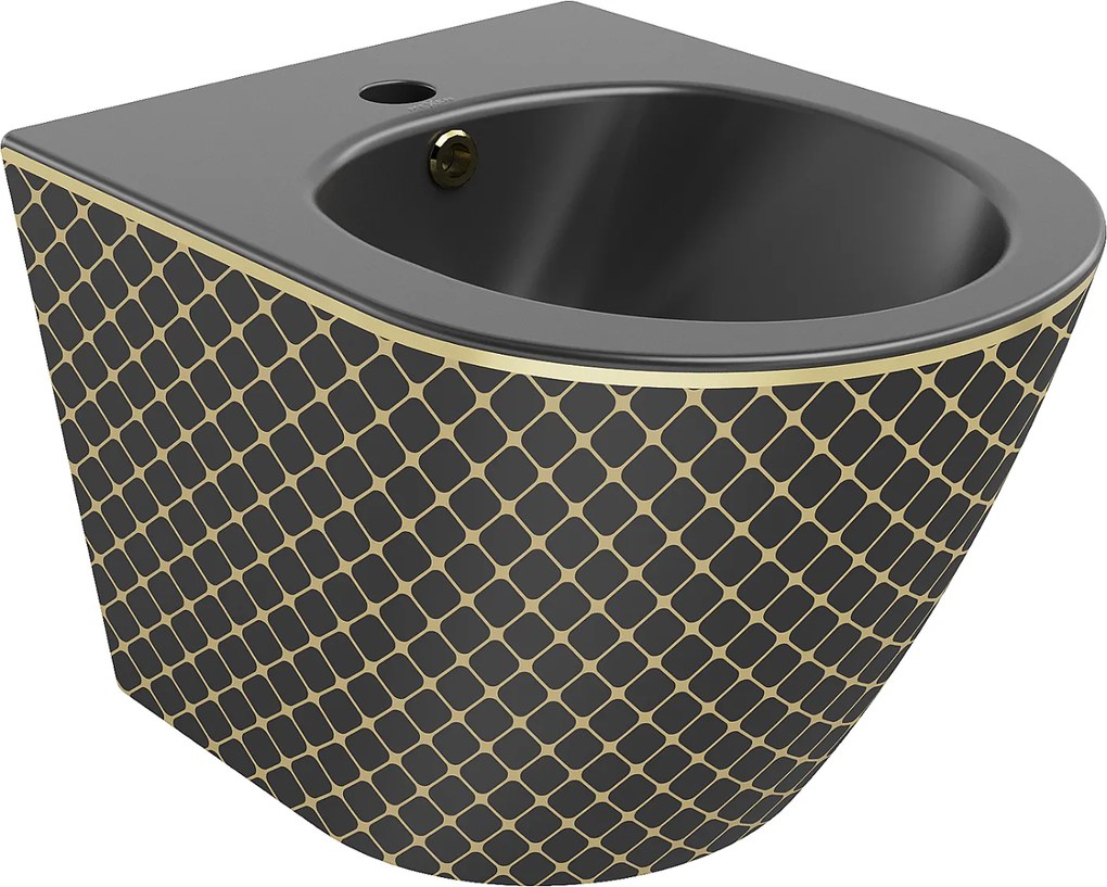 Mexen Lena, závěsný bidet 480x370x325 mm, černá matná - zlatý vzor, 35224879