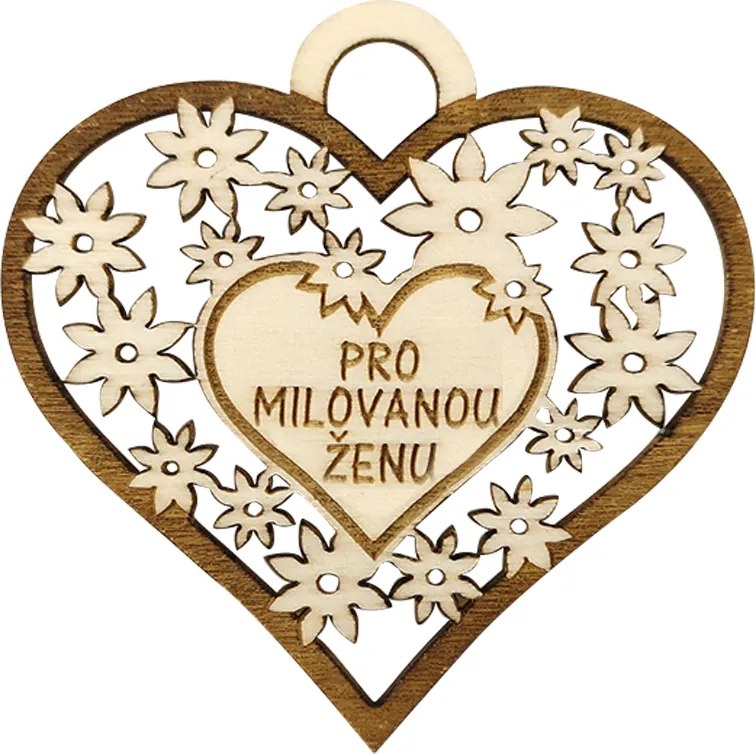 AMADEA Dřevěné srdce s textem "pro milovanou ženu", 7 cm, český výrobek