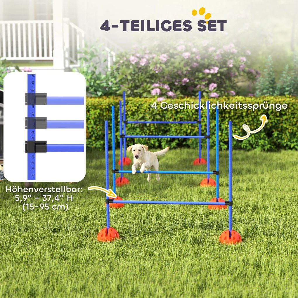 4dílná sada agility pro psy se 4 překážkami a přepravní taškou pro trénink skákání, modrá