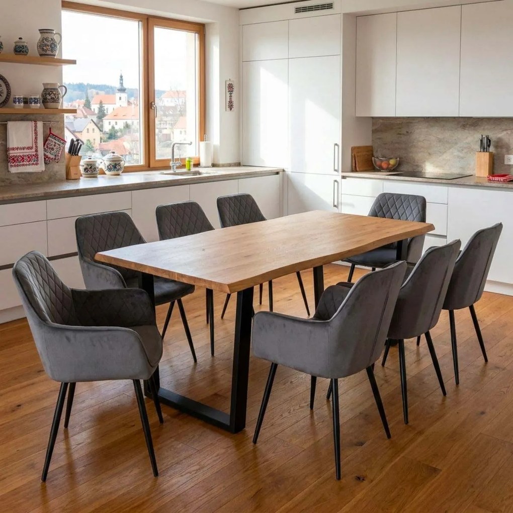 Vikio Jídelní set pro 8 osob 180x90 cm dub noha U šedá židle s područkami VJS168-8S