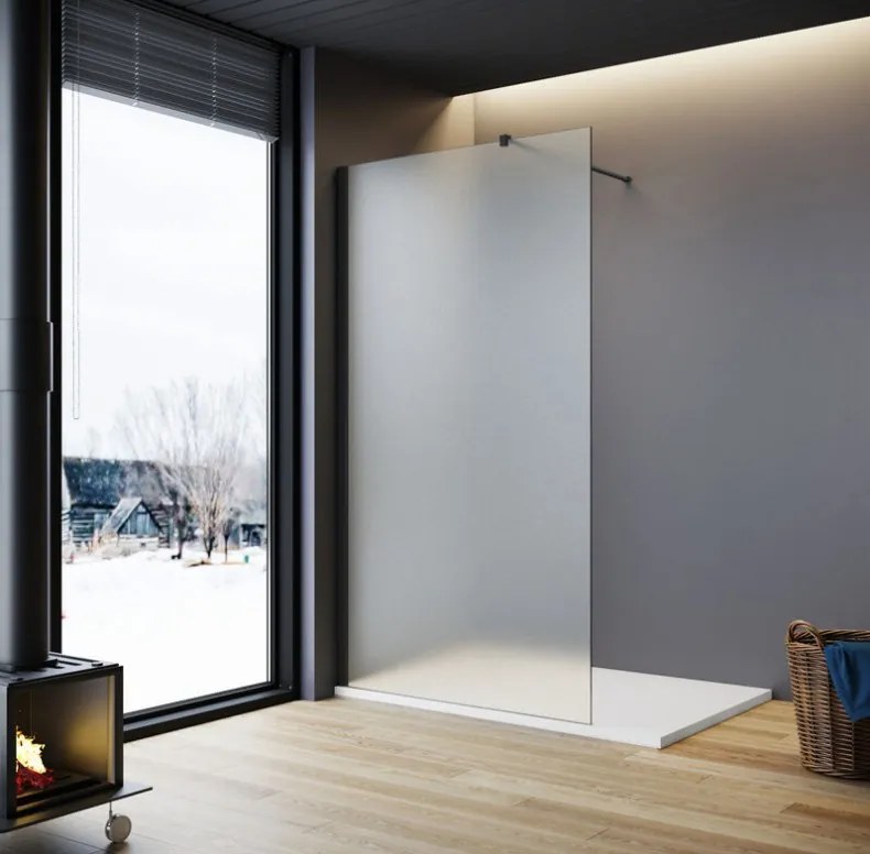 Erga Paris, sprchová zástěna Walk-In 60x200 cm, 8mm sklo námraza, černý profil, ERG-V02-PARIS-060x200-FR-BK