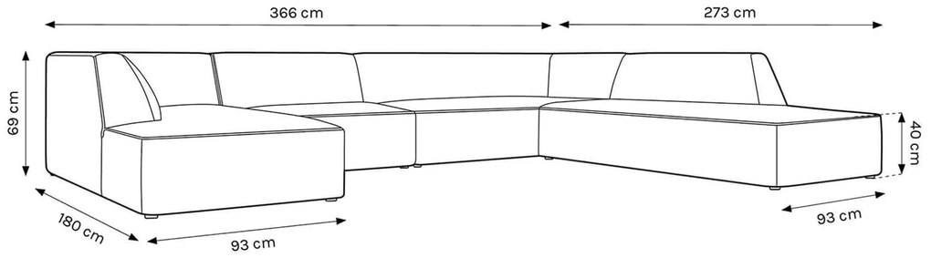 MUZZA Rohová pohovka buro do tvaru U pravá manšestr petrolejová modrá
