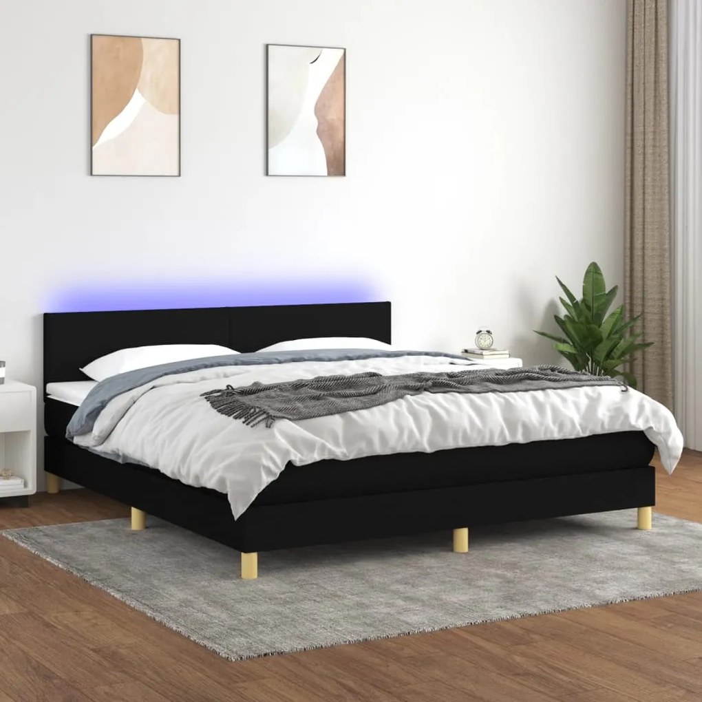 Box spring postel s matrací a LED černá 160x200 cm textil 3133567