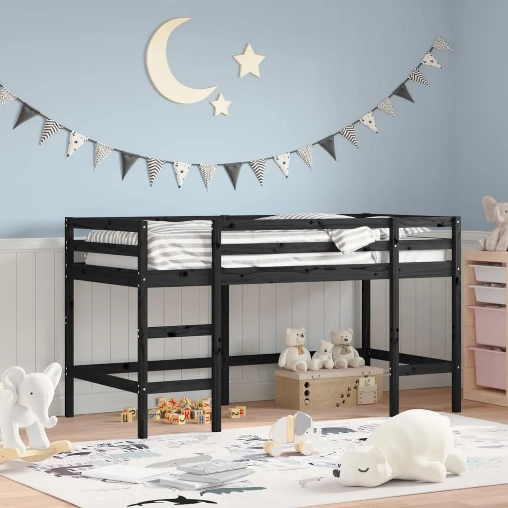 Dětská patrová postel se žebříkem černá 90x190 cm borové dřevo